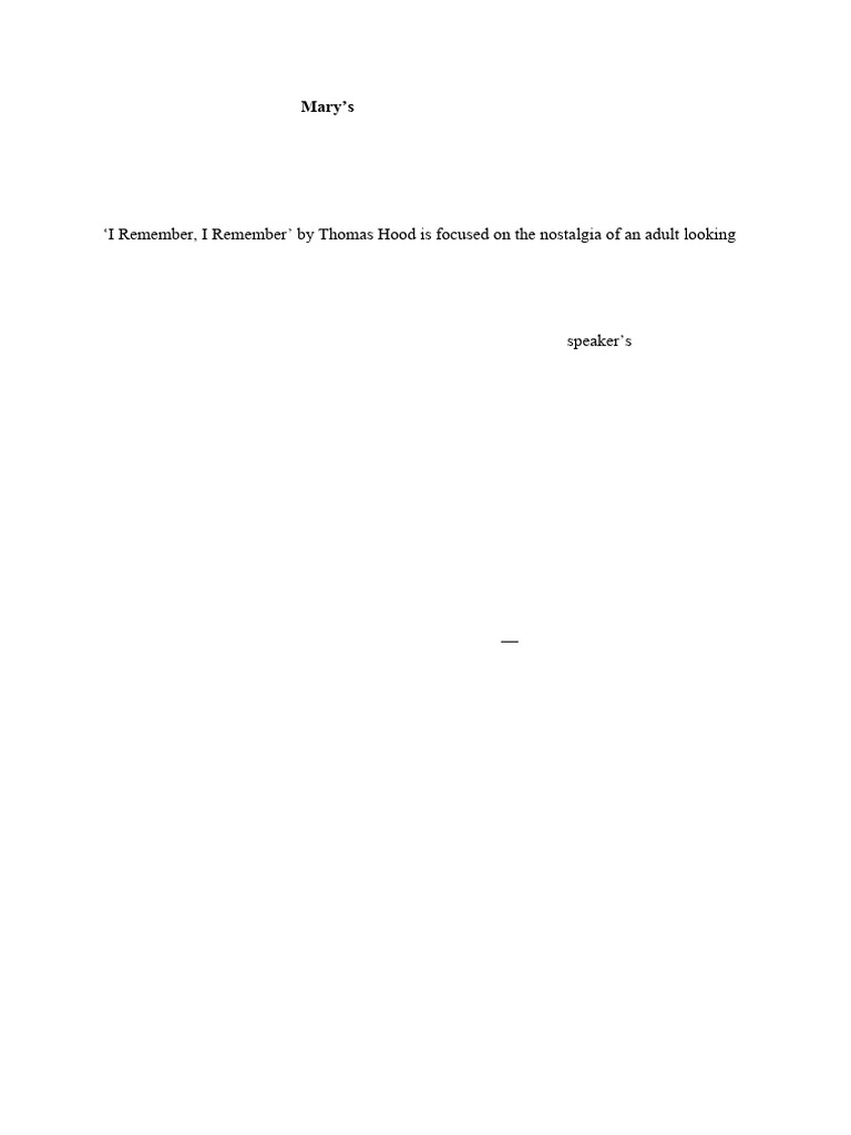 Grade IX-Literature in English - I Remember, I Remember | PDF