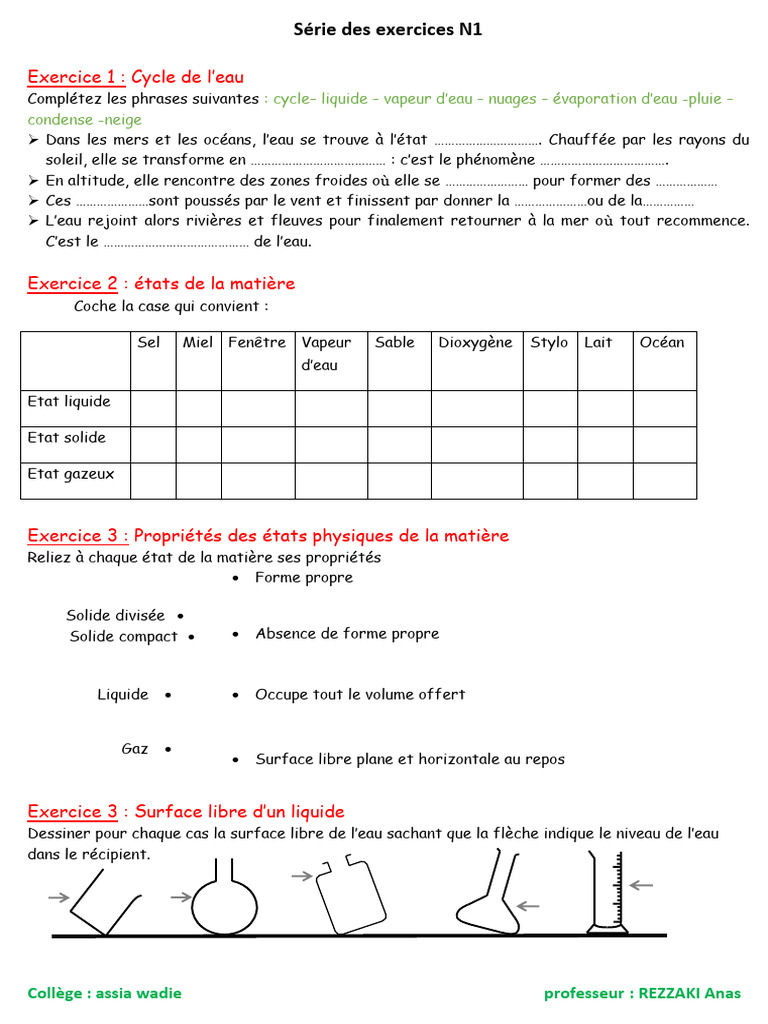 1éme Année Exercice | PDF