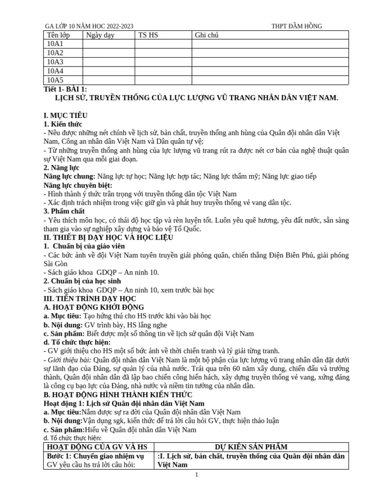 Giao Duc Quoc Phong An Ninh 10 Tri Thuc Giao An CA Nam | PDF