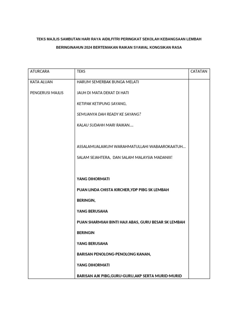 Emcee Majlis Raya | PDF