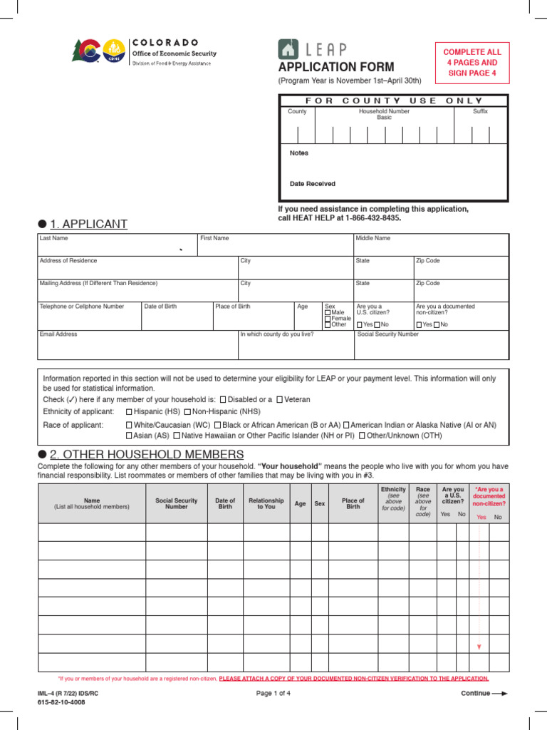 LEAP Application Form for Assistance | PDF | Cost Of Living ...