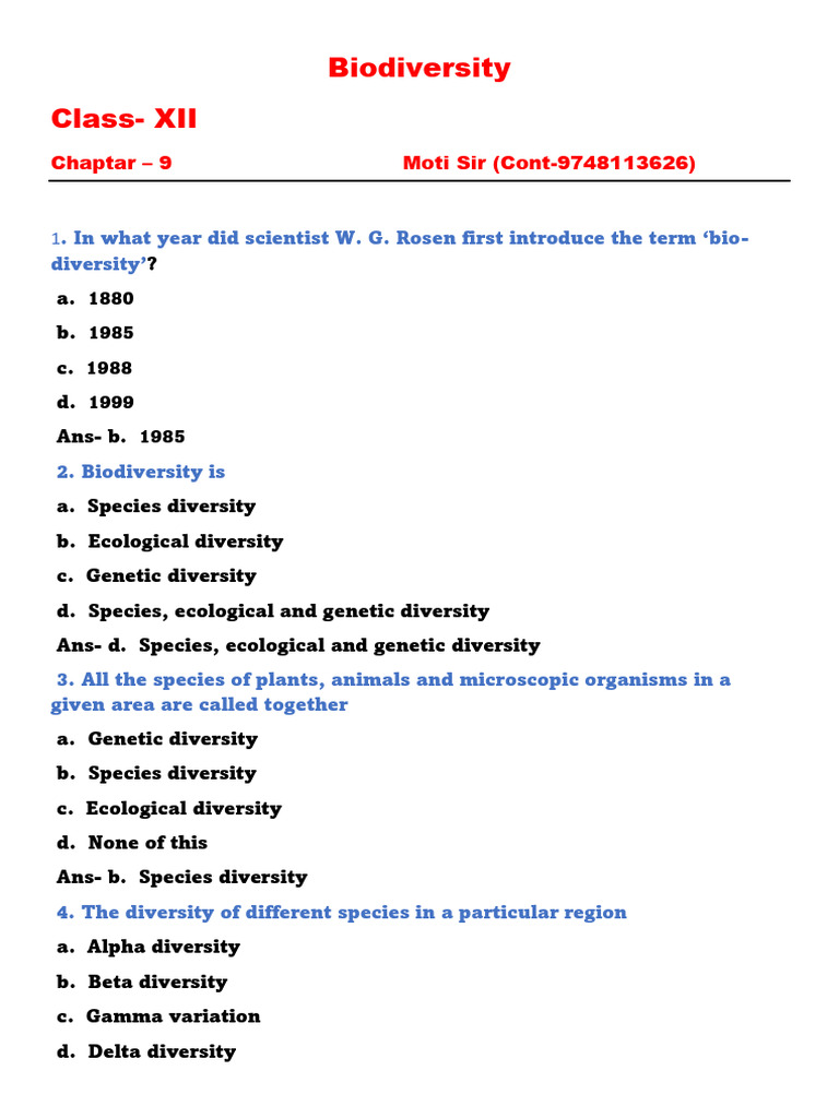Bio-Diversity 12 | PDF | Biodiversity | Species