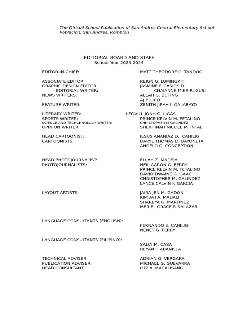 Saces Editorial Board | PDF