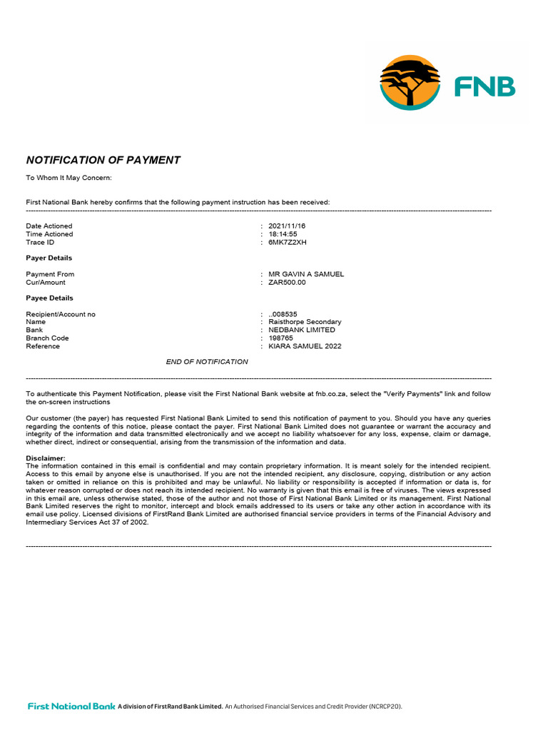 Payment Notification | PDF