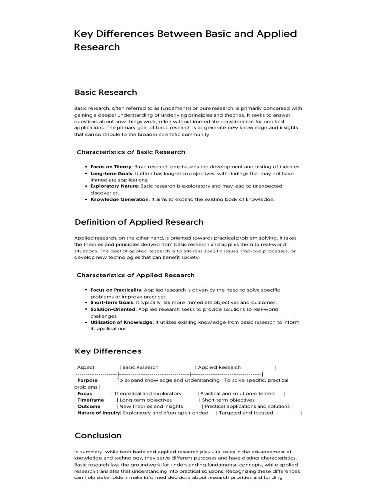 Key Differences Between Basic and Applied Research | PDF | Basic Research | Theory
