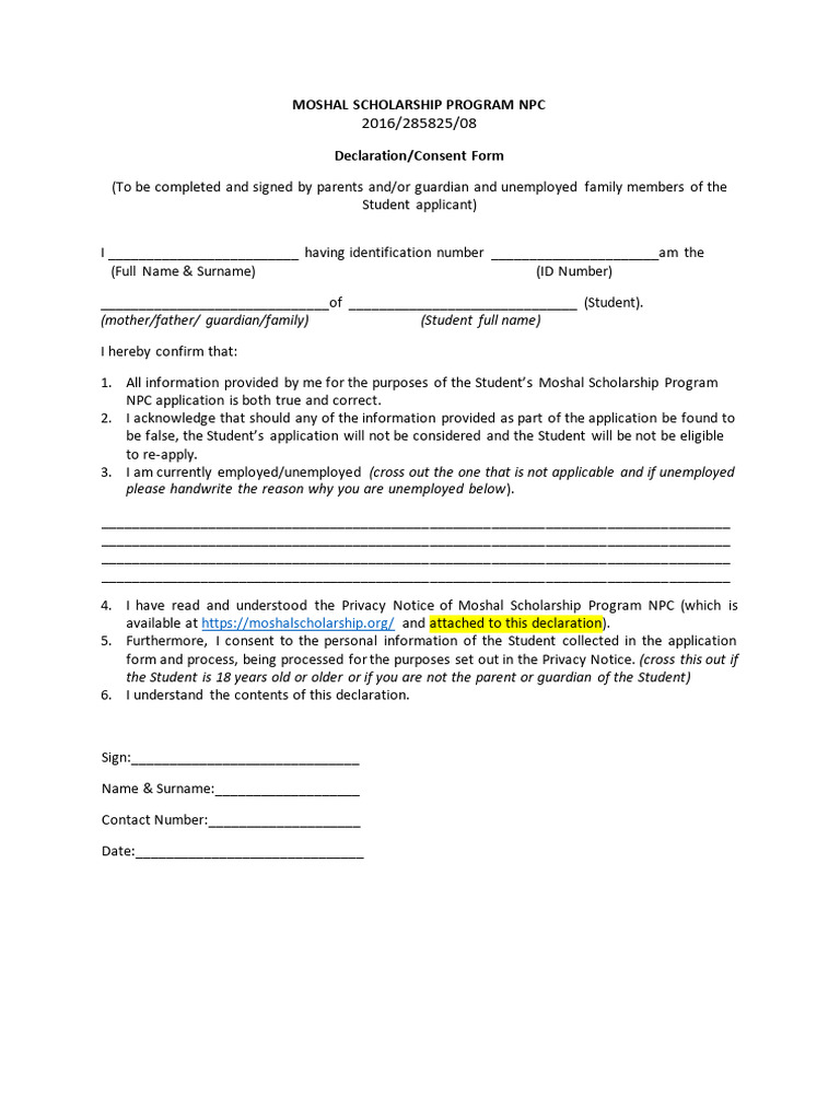 Declaration - Consent Form Parent Guardian or Relative 2024 | PDF