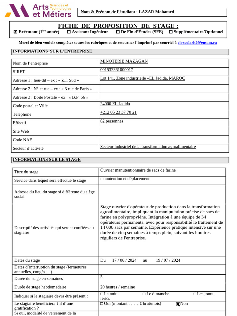 Fiche de Proposition de Stage 1A Mohammed | PDF