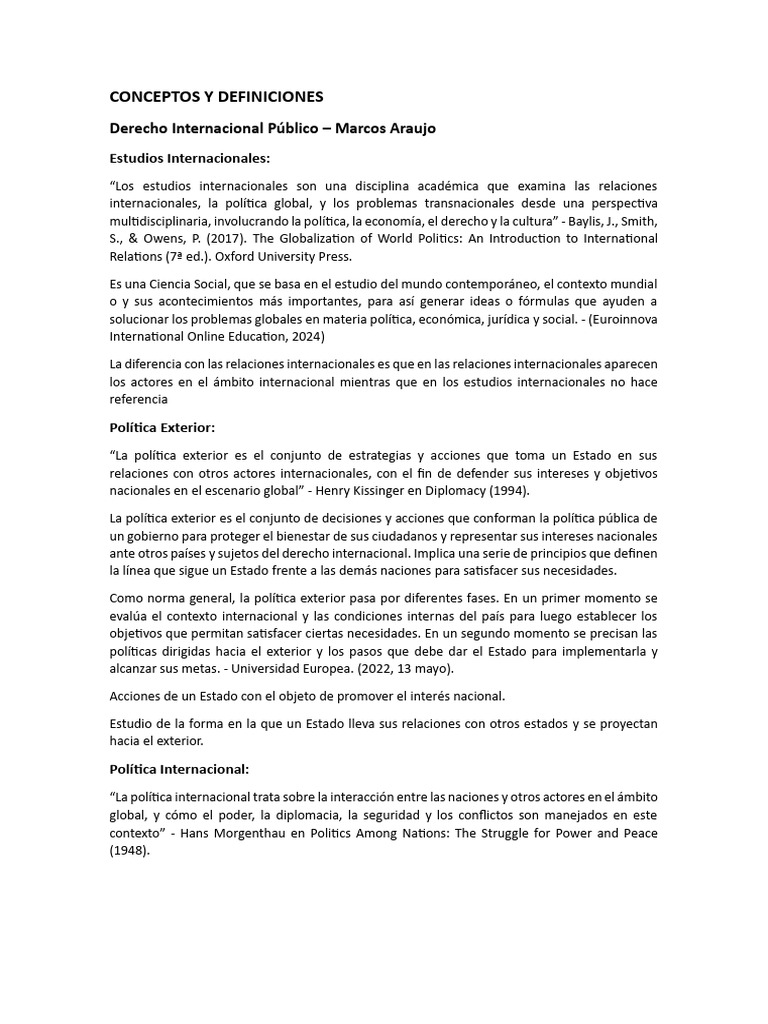 Actividad Conceptos Derecho Internacional COMPLETO | PDF