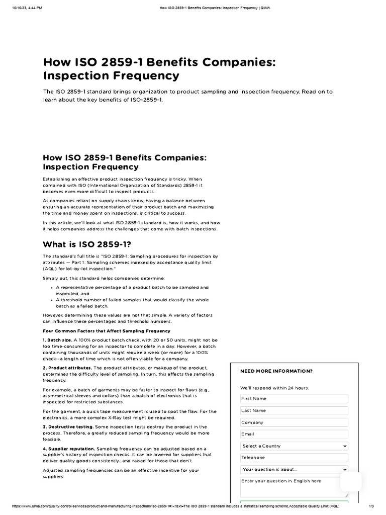How ISO 2859-1 Benefits Companies - Inspection Frequency - QIMA | PDF