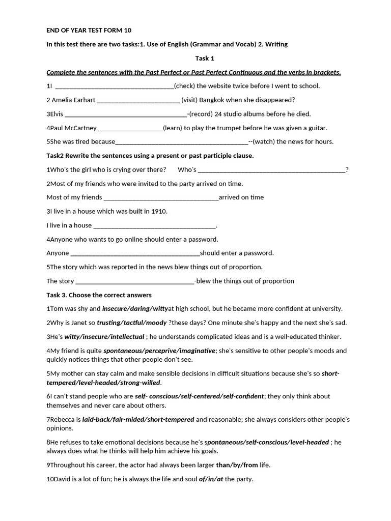 End of Year Test FORM 10 | PDF