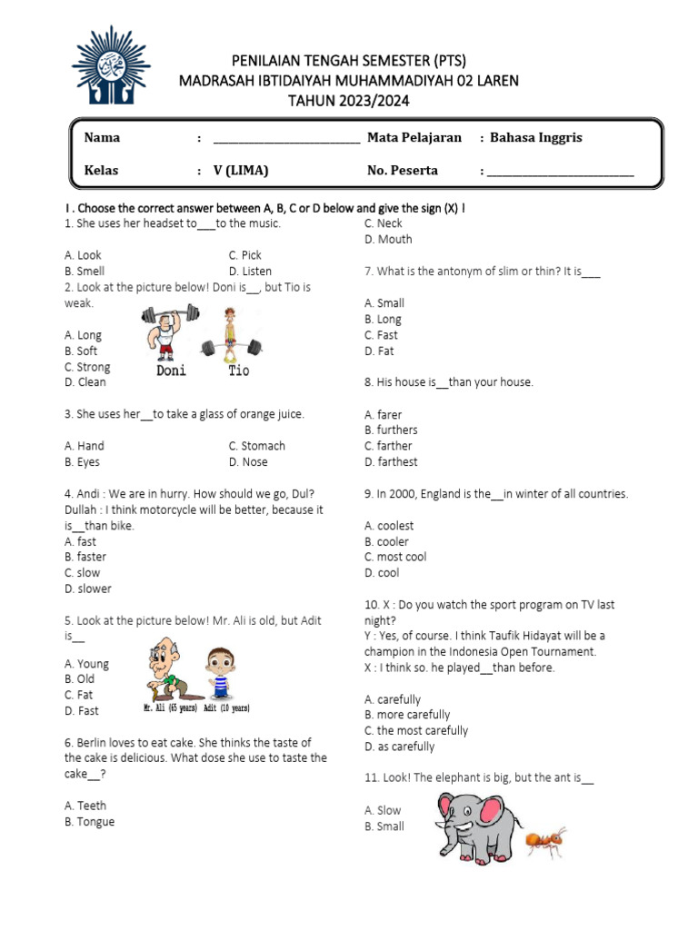 Soal PTS BHS Inggris Kelas 5 Genap | PDF