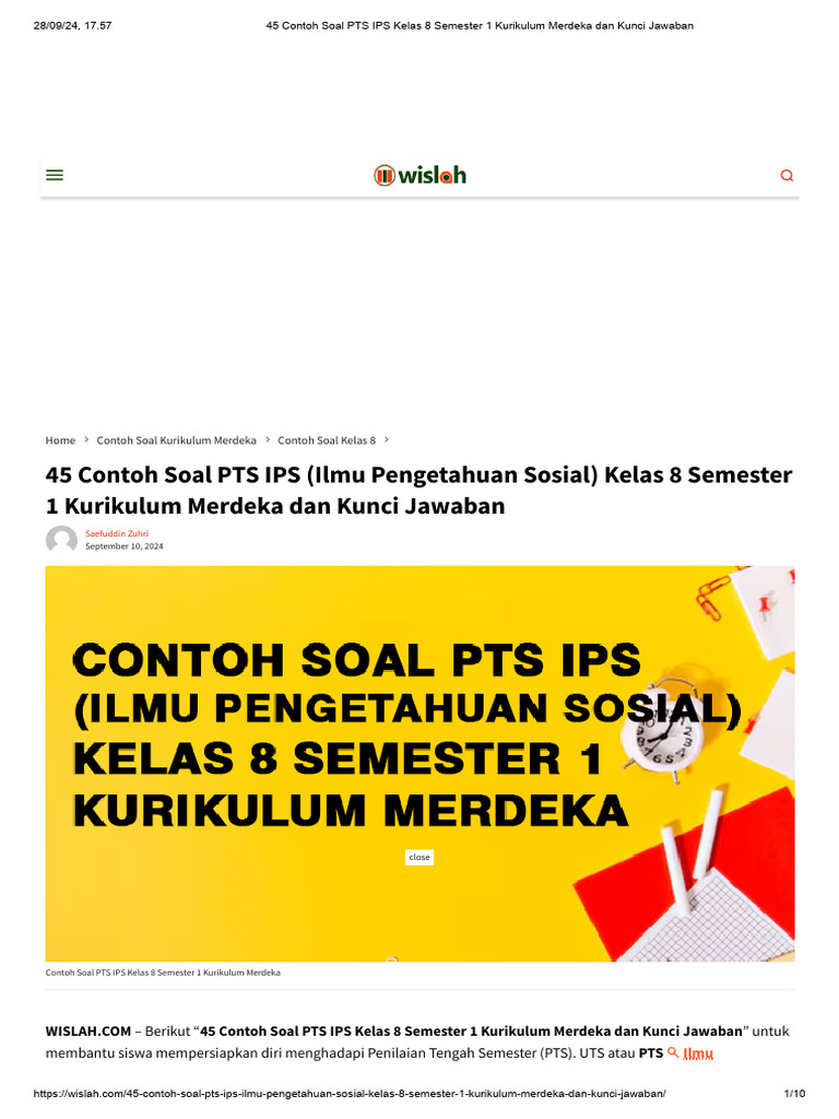 45 Contoh Soal PTS IPS Kelas 8 Semester 1 Kurikulum Merdeka Dan Kunci Jawaban | PDF