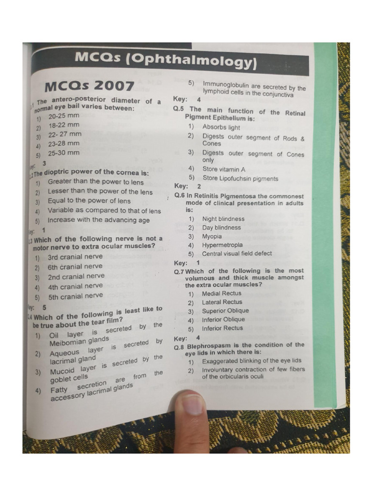 Eye Mcqs Key To Uhs | PDF
