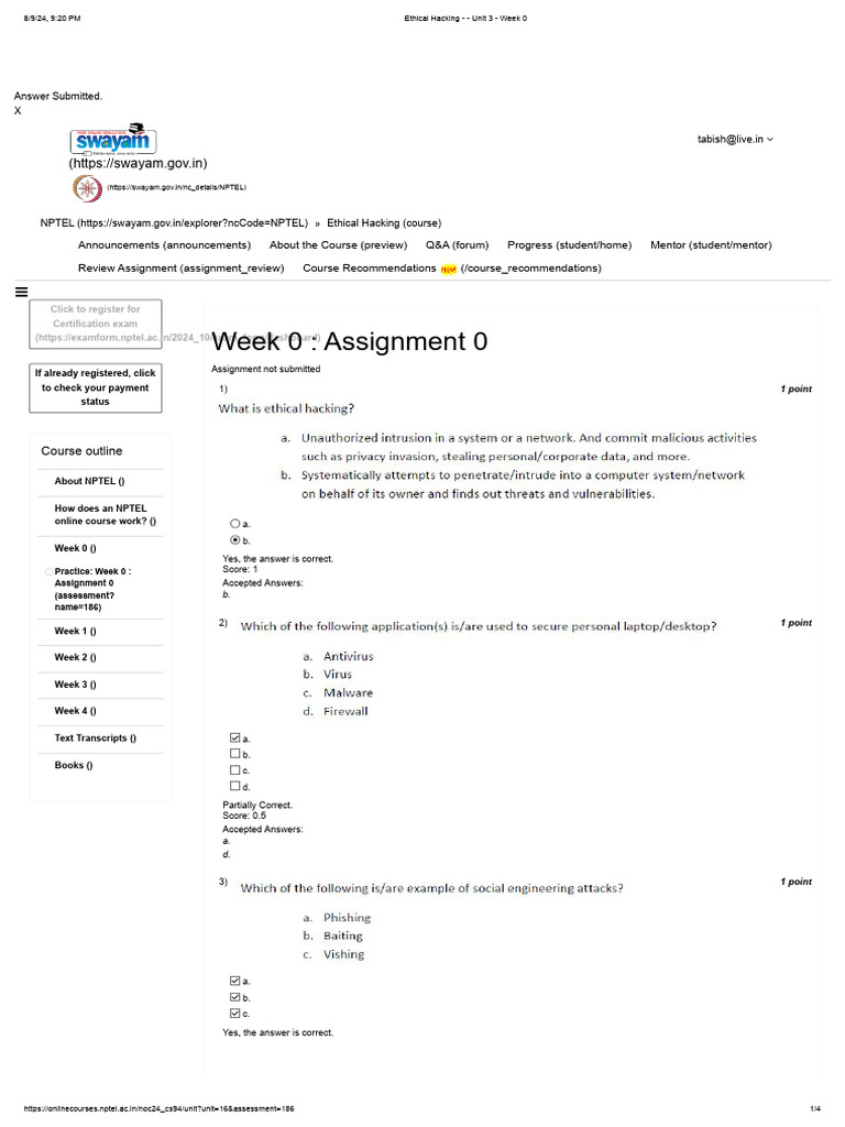 Ethical Hacking - Unit 3 - Week 0-Exam-ANs | PDF