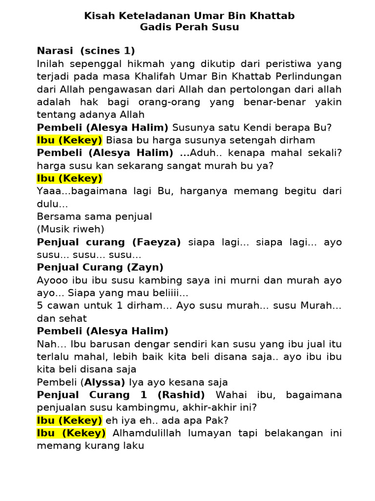 KISAH UMAR BIN KHATTAB (GADIS PEMERAH SUSU, Siap Print, REVISI LAGI | PDF