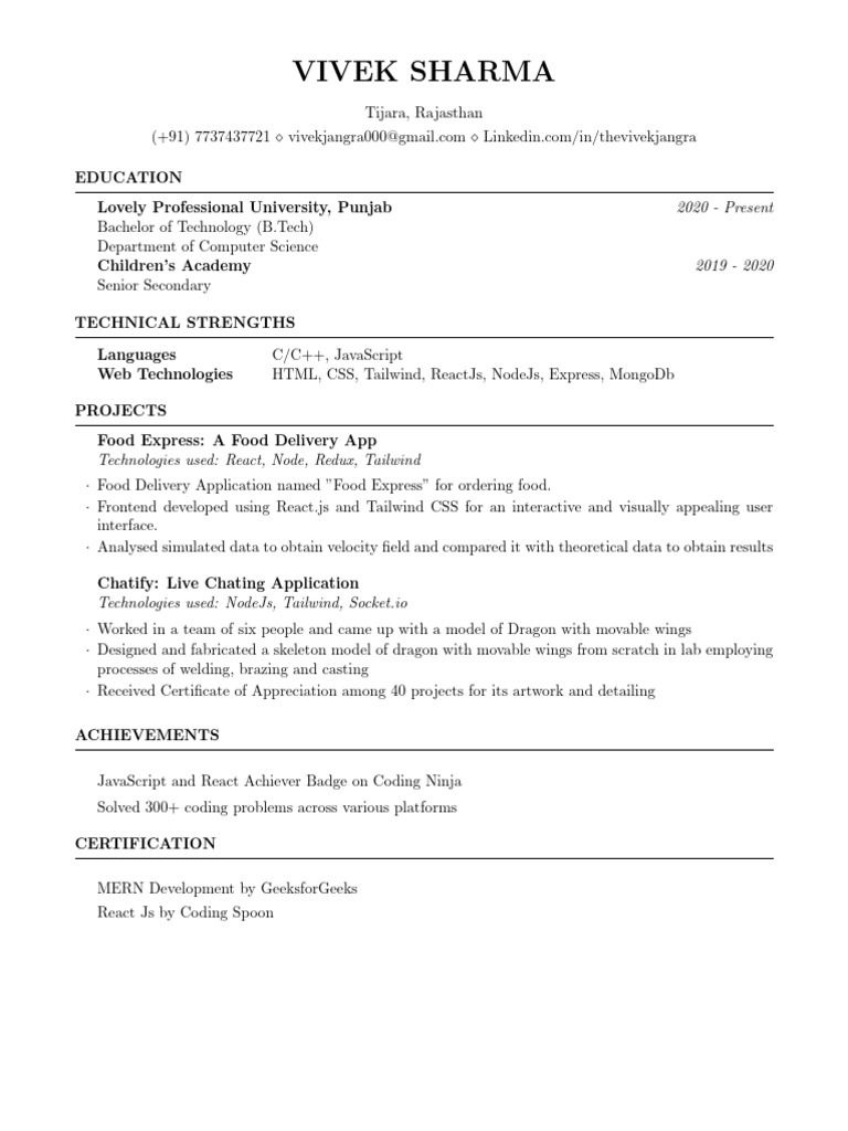 CV For Freshers 2 | PDF