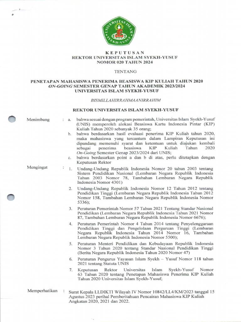 SK Tentang Penetapan Mahasiswa | PDF