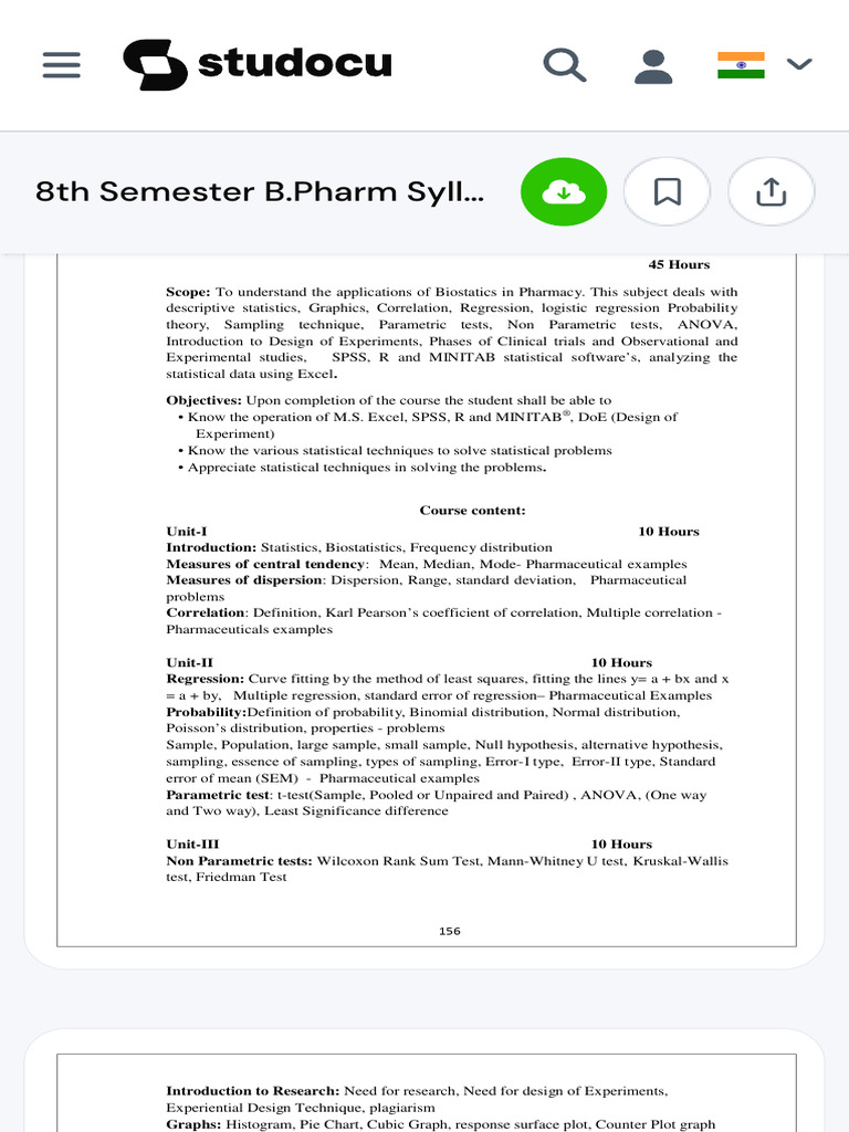 8th Semester B.pharm Syllabus - SEMESTERVIII BP80 | PDF | Statistics ...