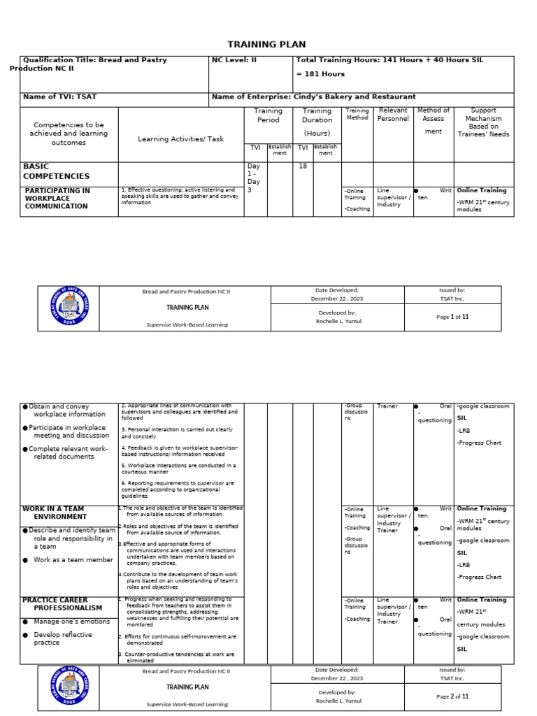 5. Training Plan(Final) | PDF