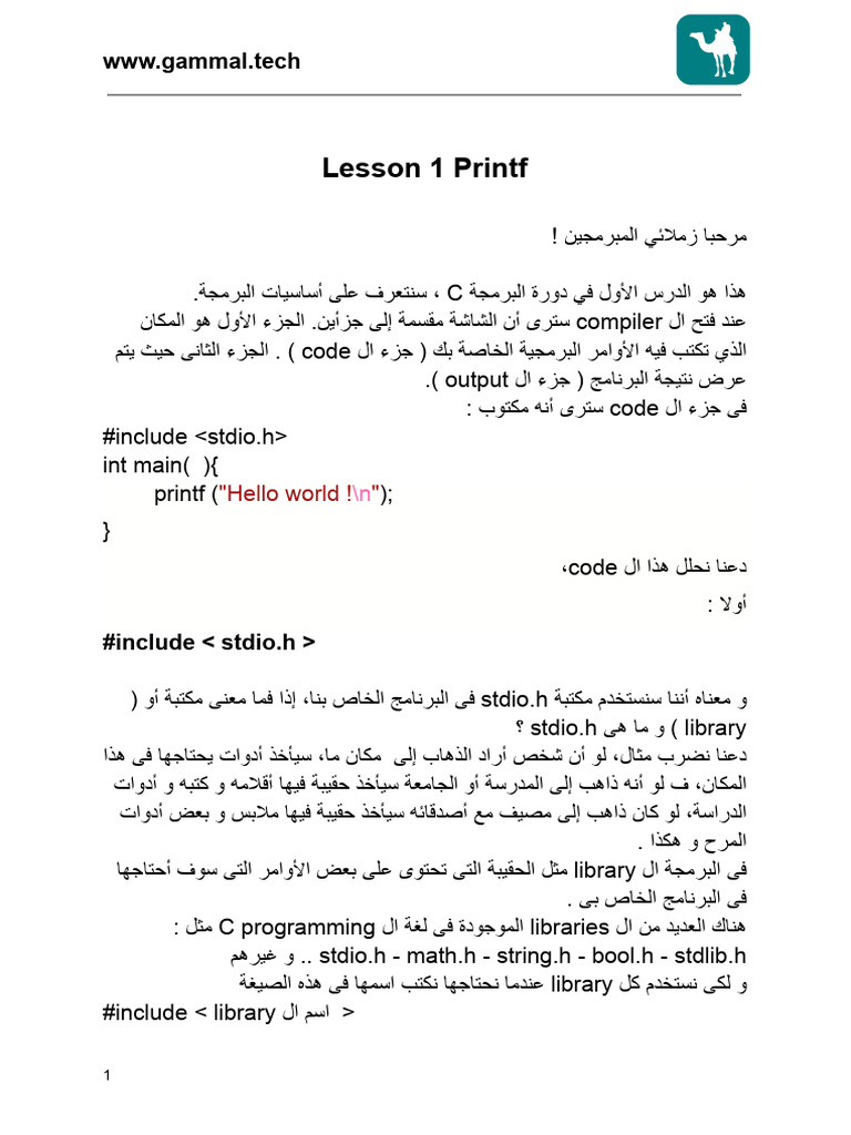 Lesson 1 Printf | PDF