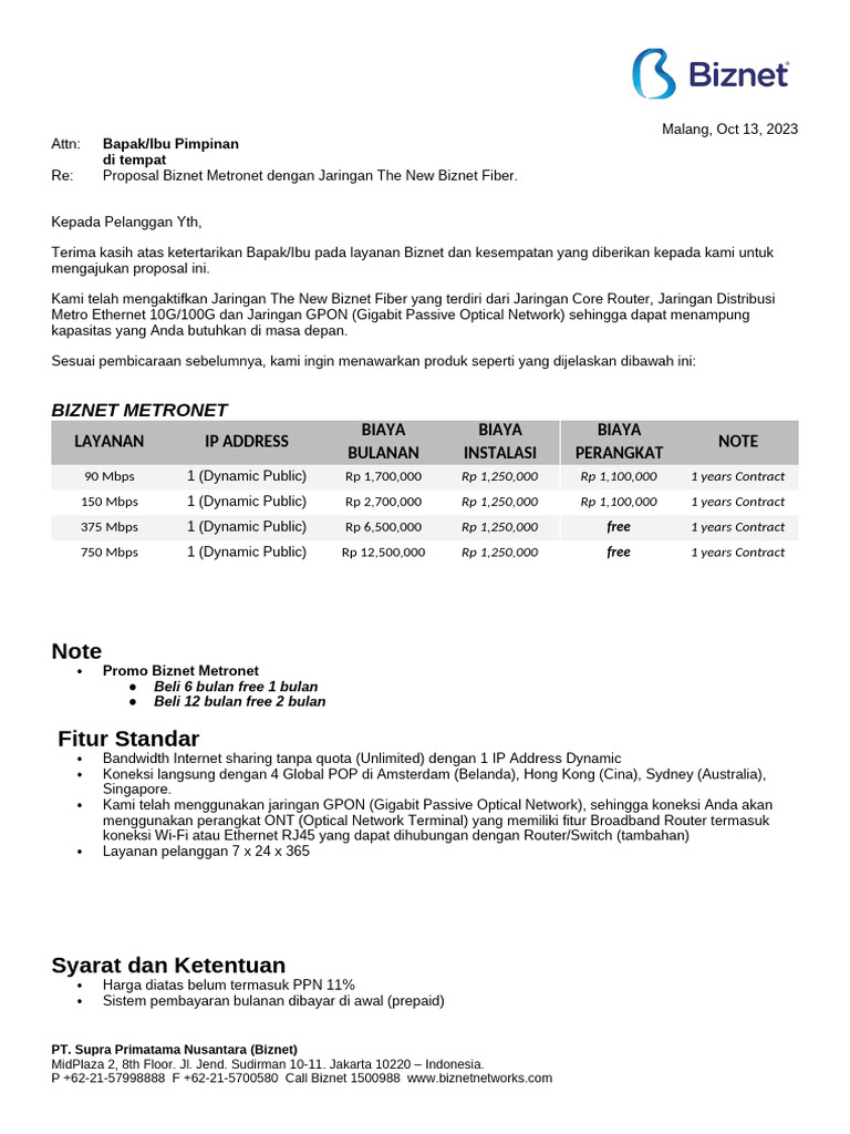 Proposal - Biznet Metronet | PDF