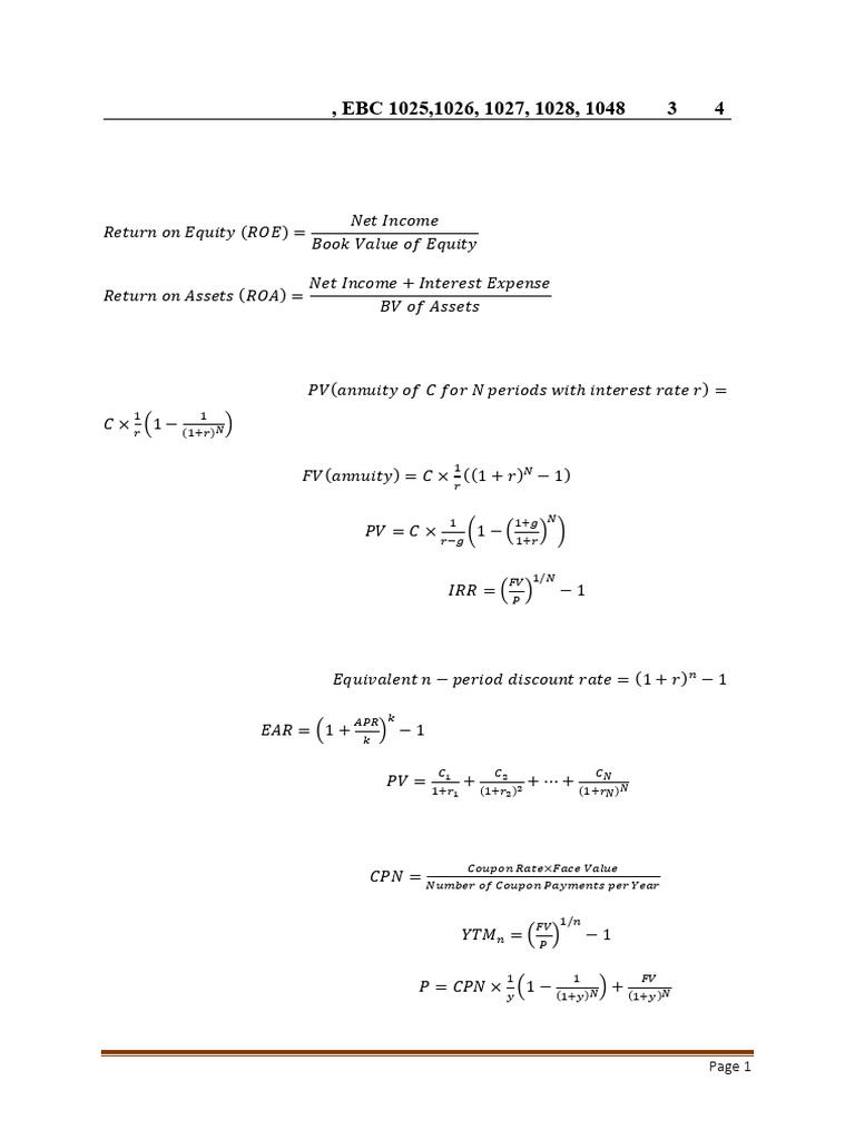Formula Sheet Finance - 23 - 24 | PDF