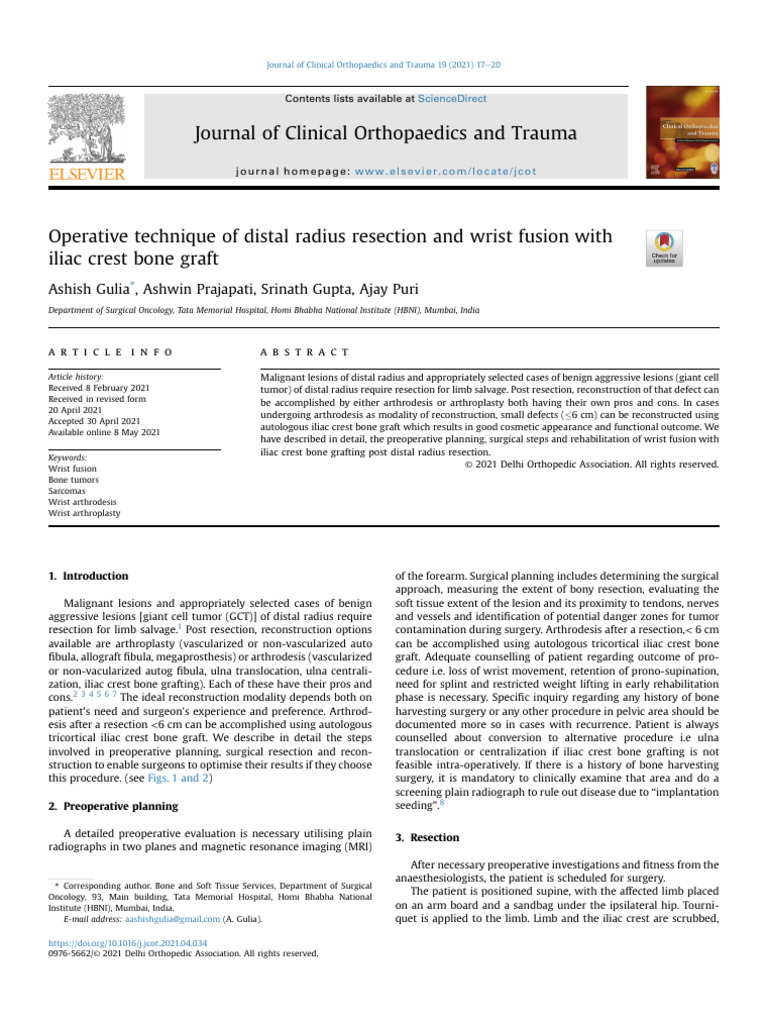 Operative Technique of Distal Radius Resection and Wrist Fusion With ...