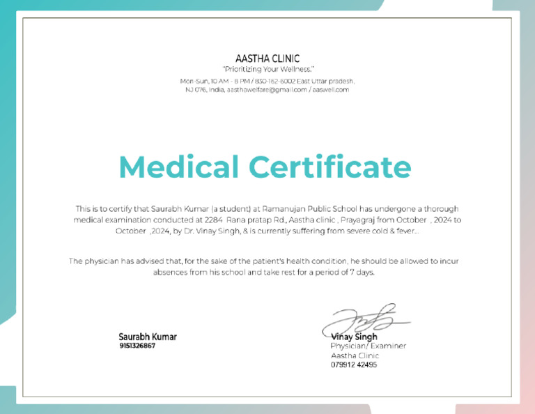 Medical Certificate Template For Absent Landscape | PDF