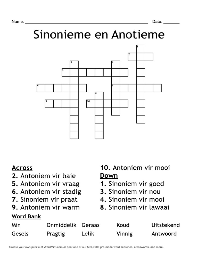 Sinoniem en Antonieme Raaisel | PDF
