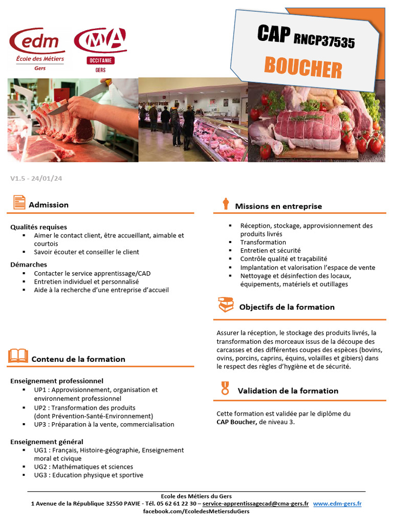 Fiche Metier Cap Boucher | PDF