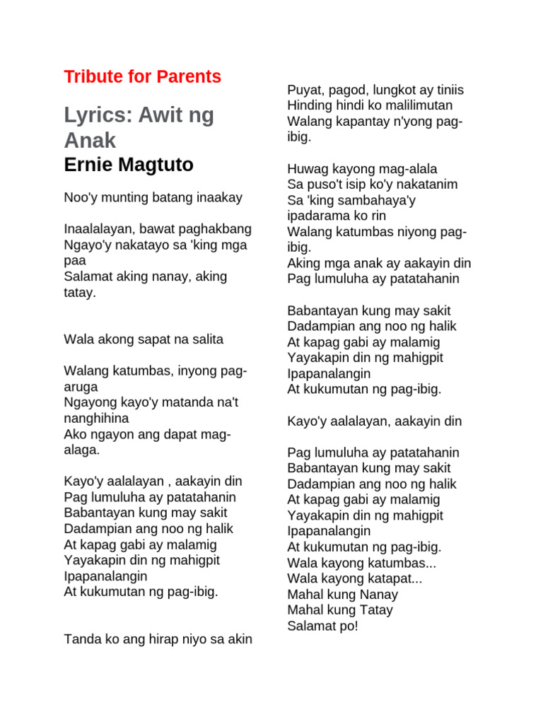 Tribute For Parents | PDF