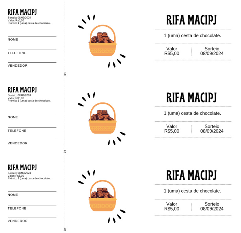 Ingresso Bilhete Rifa Moderno Preto e Branco | PDF