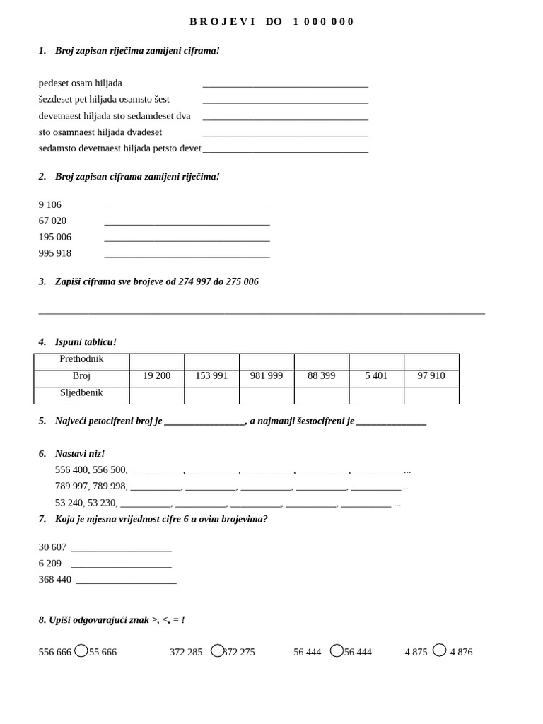 Brojevi Do Milion | PDF