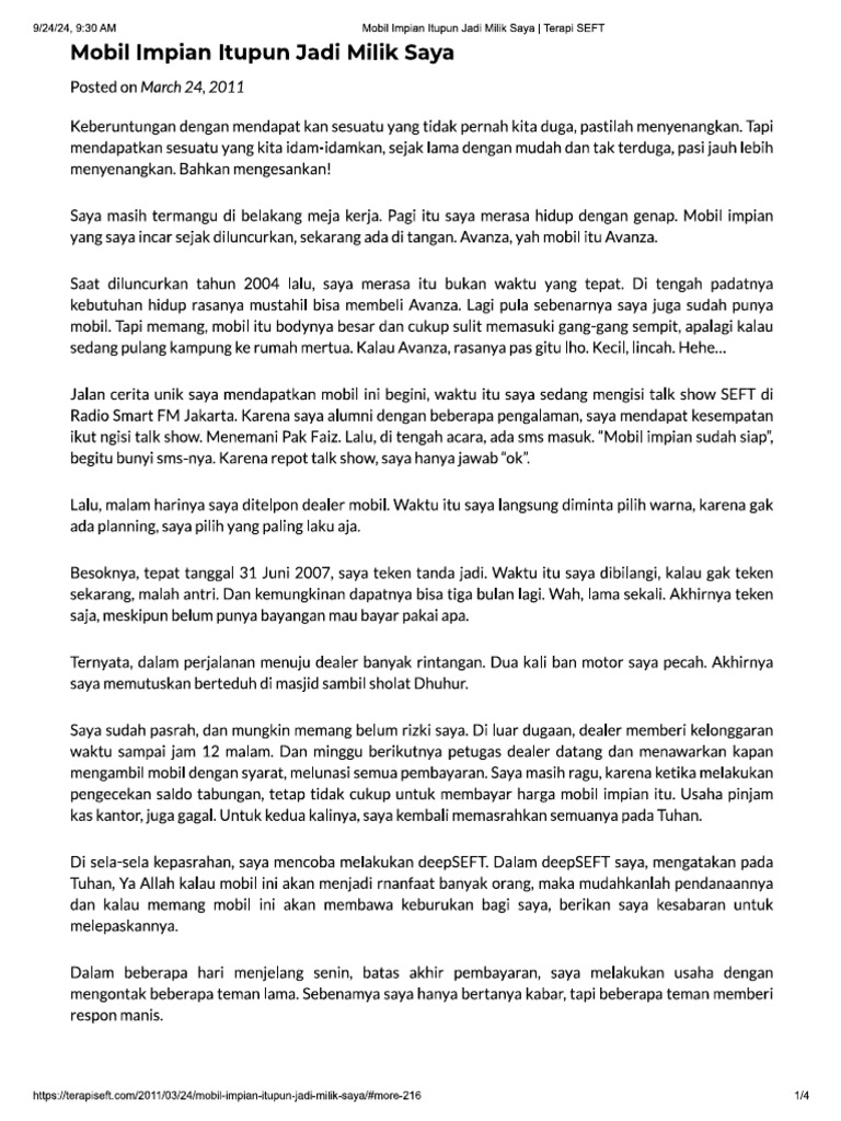 Mobil Impian Itupun Jadi Milik Saya Seft | PDF