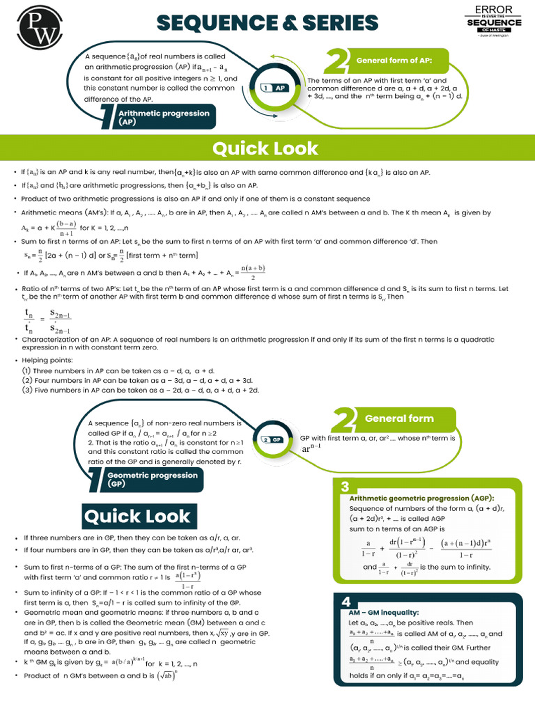 Sequence and Series Cheet Sheet | PDF