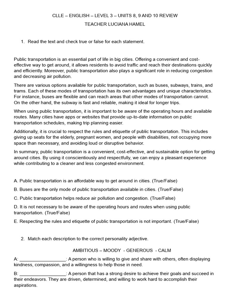 Level 3 Unit 8-9-10 Review | PDF