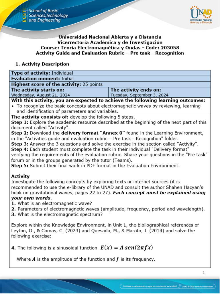 Activity Guide and Evaluation Rubric - Pre Task - Recognition | PDF
