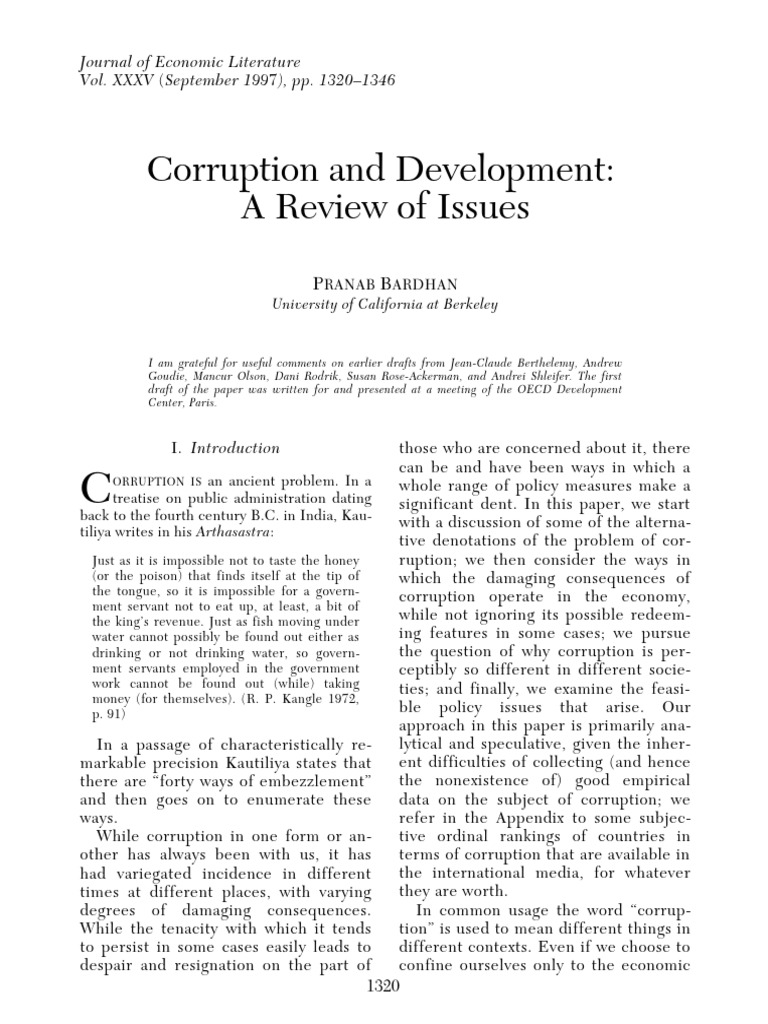 Corruption and Development A Review of I | PDF