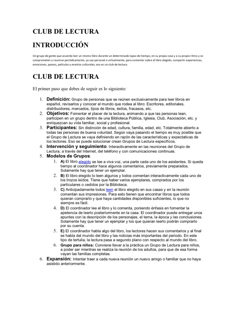 Como Formar Un Grupo de Lectura en Español | PDF | Lectura (proceso ...