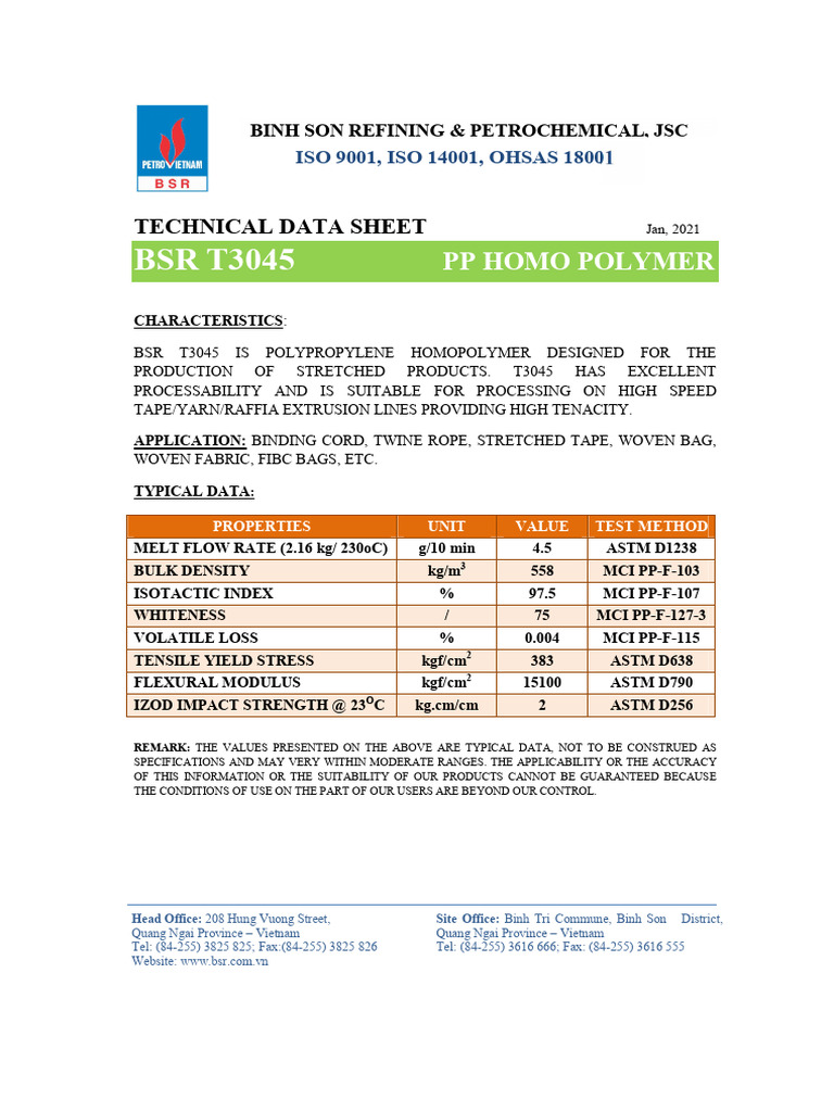 TDS PP T3045 BSR Vietnam | PDF