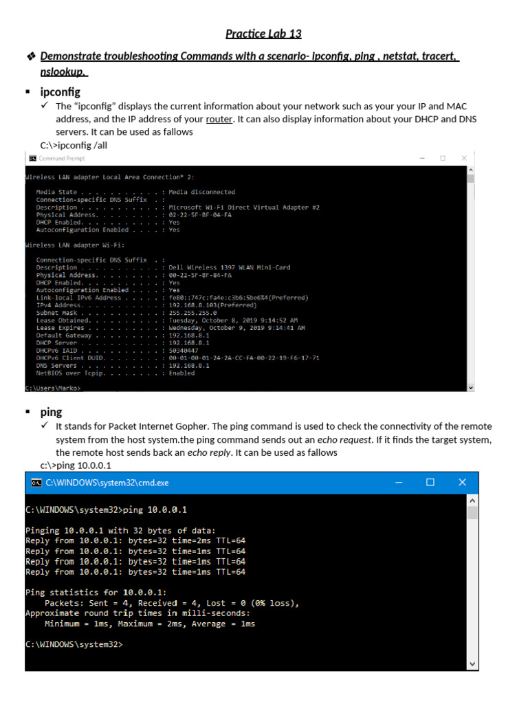 Ipconfig: Demonstrate Troubleshooting Commands With A Scenario-Ipconfig, Ping, Netstat, Tracert ...