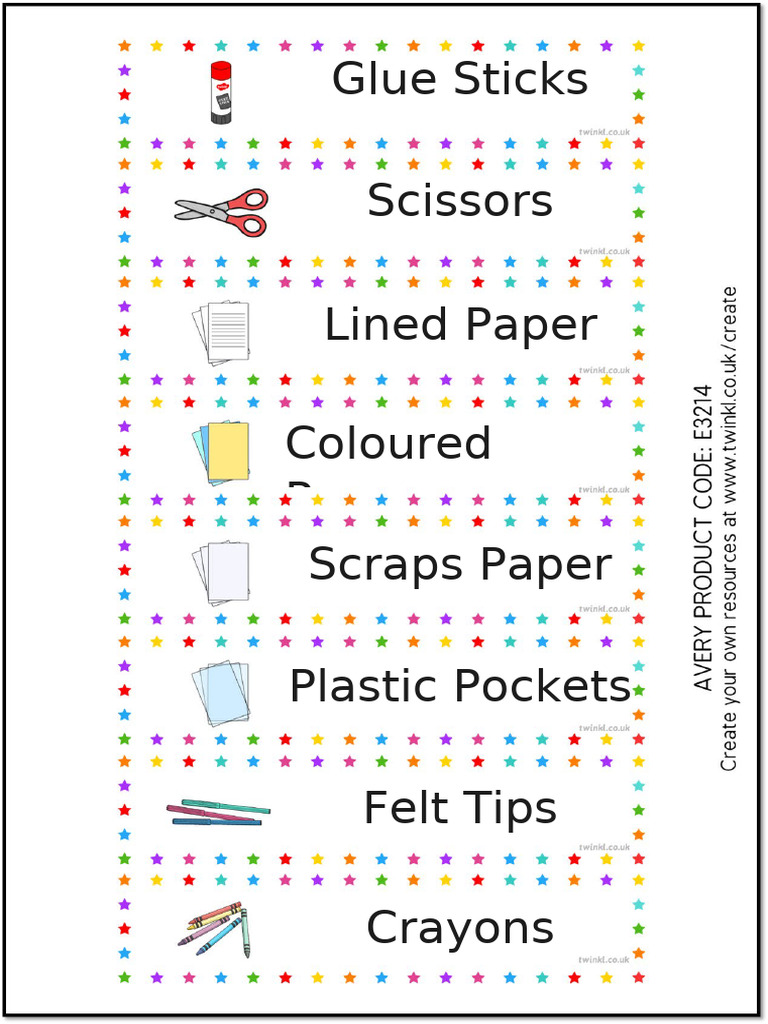 Editable Multicoloured Star Drawer Labels | PDF