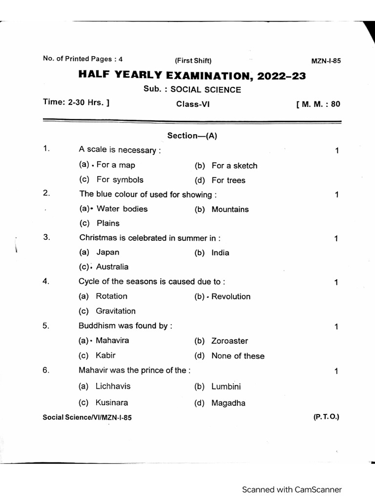 Sample Paper Ncert VI | PDF