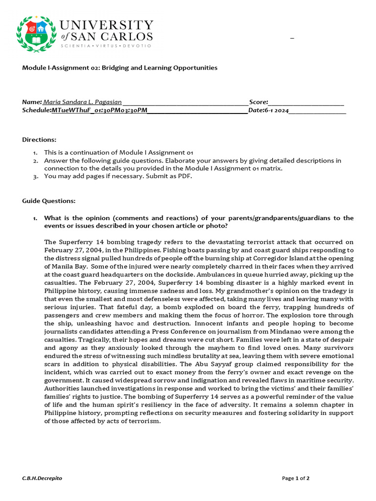 Module I-Assignment 02 - Bridging and Learning Opportunities PAGASIAN | PDF