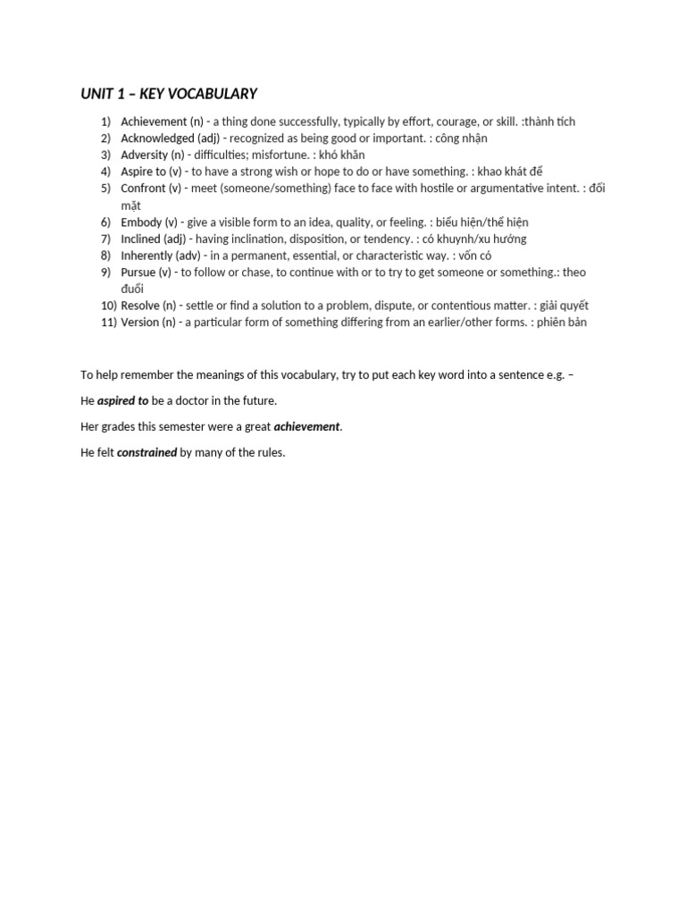 UNIT 1 - Vocab | PDF