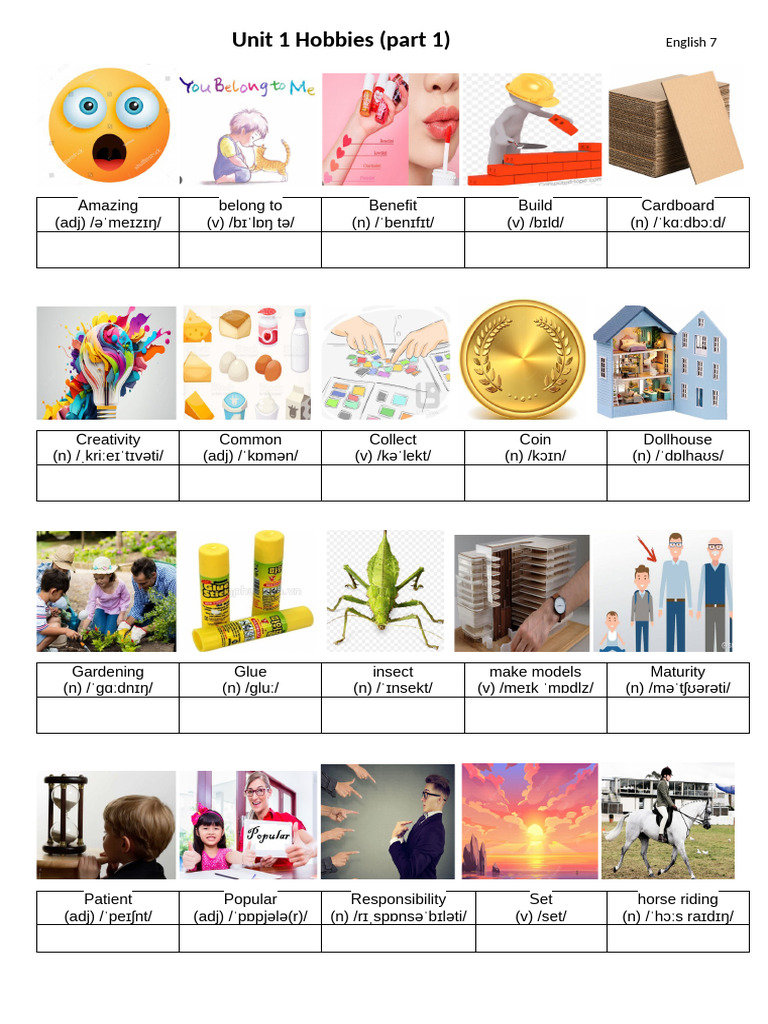 Unit 1 Hobbies English 7 Part 1 | PDF | Language Arts & Discipline ...