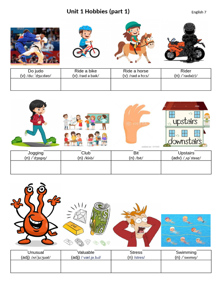 Unit 1 Hobbies English 7 Part 2 | PDF