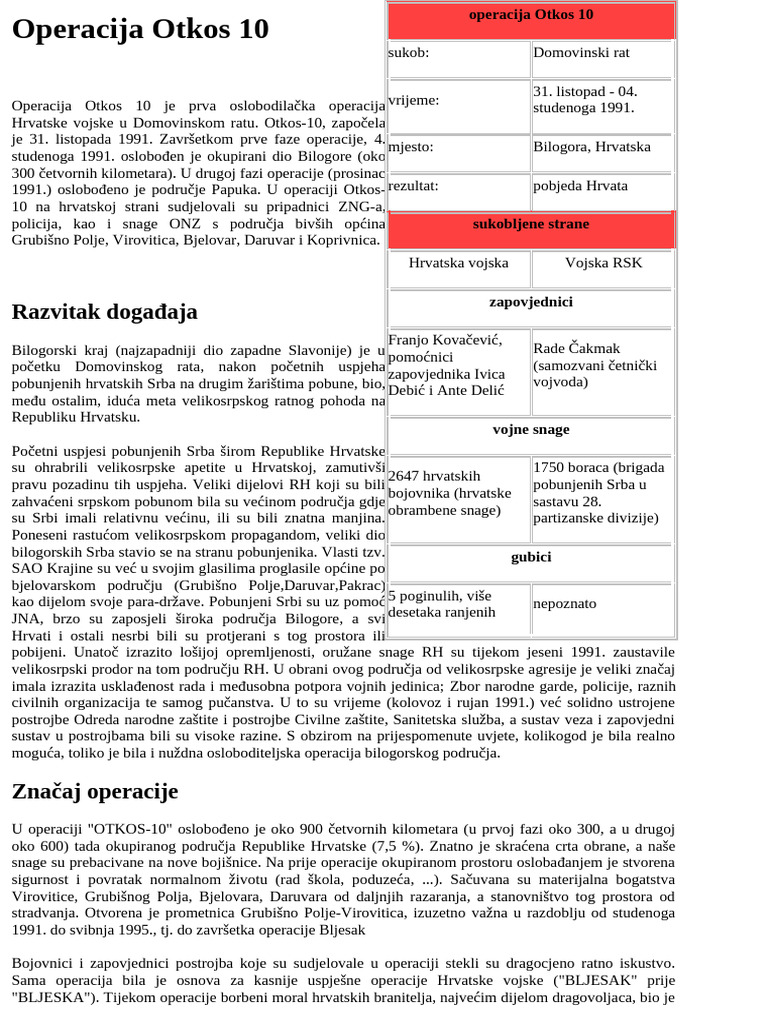 Operacija Otkos 10 | PDF