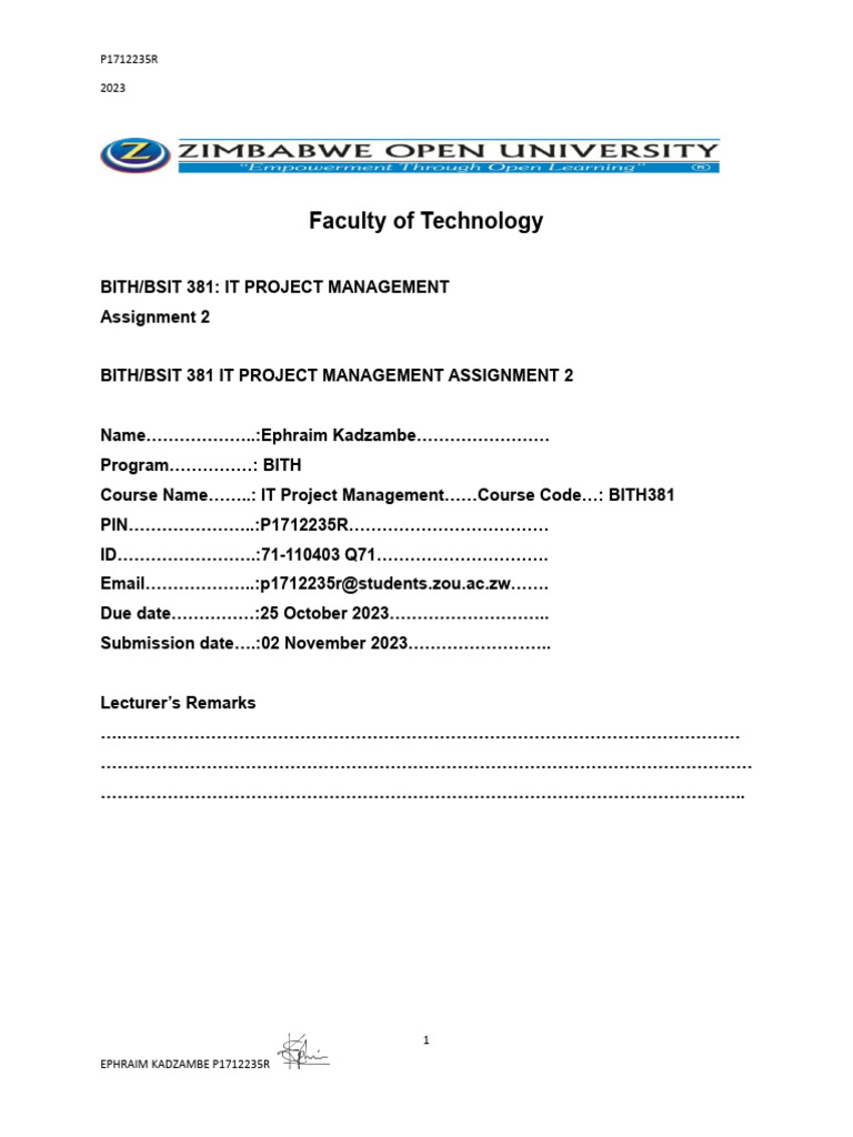 BITH381 IT Project Management Assignment 2 | PDF