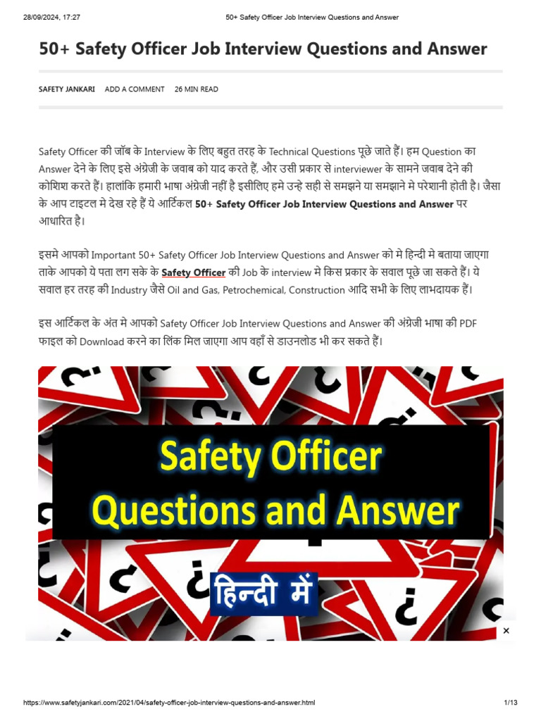 50+ Safety Officer Job Interview Questions and Answer | PDF